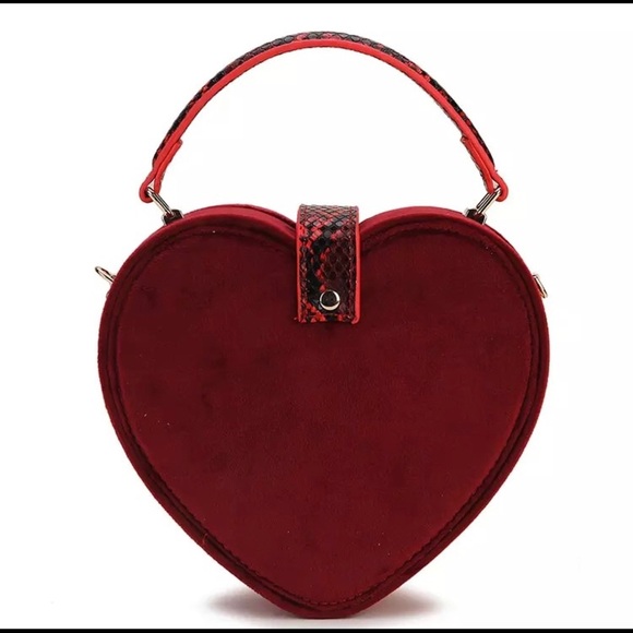 Bags | Red Heart Shaped Velvet Crossbody Purse | Poshmark